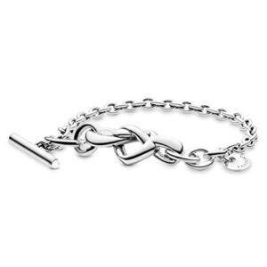 pandora jewelry knotted heart t-bar sterling silver bracelet, 7.1"