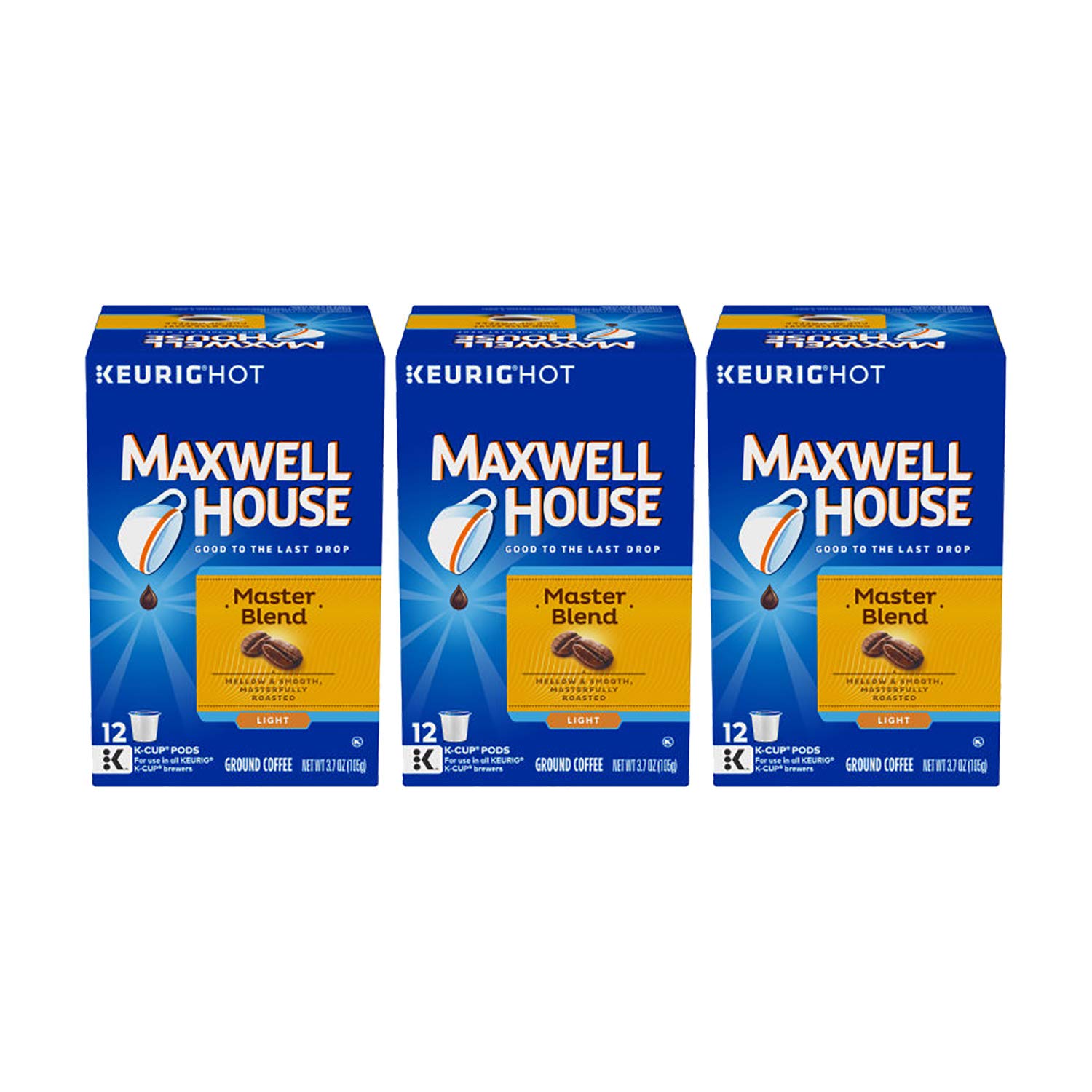 Maxwell House Master Blend Coffee, Light Roast K-Cup Packs, 12 count Box (Pack of 3)