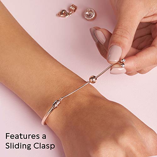 Pandora Moments 14k Rose Gold-Plated Slider Bangle - Charm Bracelet for Women - Compatible Moments Charms - Features Rose & Cubic Zirconia- Gift for Her - 7.5"