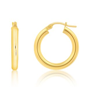 max + stone solid 14k gold hoop earrings with click tops for women | 0.75 inches small yellow gold