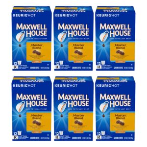 maxwell house master blend coffee, light roast k-cup packs, 12 count box (pack of 6)