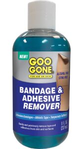 goo gone bandage adhesive remover for skin - 8 ounce - safe method to remove sports tape, kt tape, temporary tattoos, ink, medical bandages and more