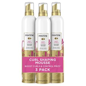 pantene curl mousse for curly hair, tames frizz for soft touchable curls, 6.6 oz each (pack of 3)