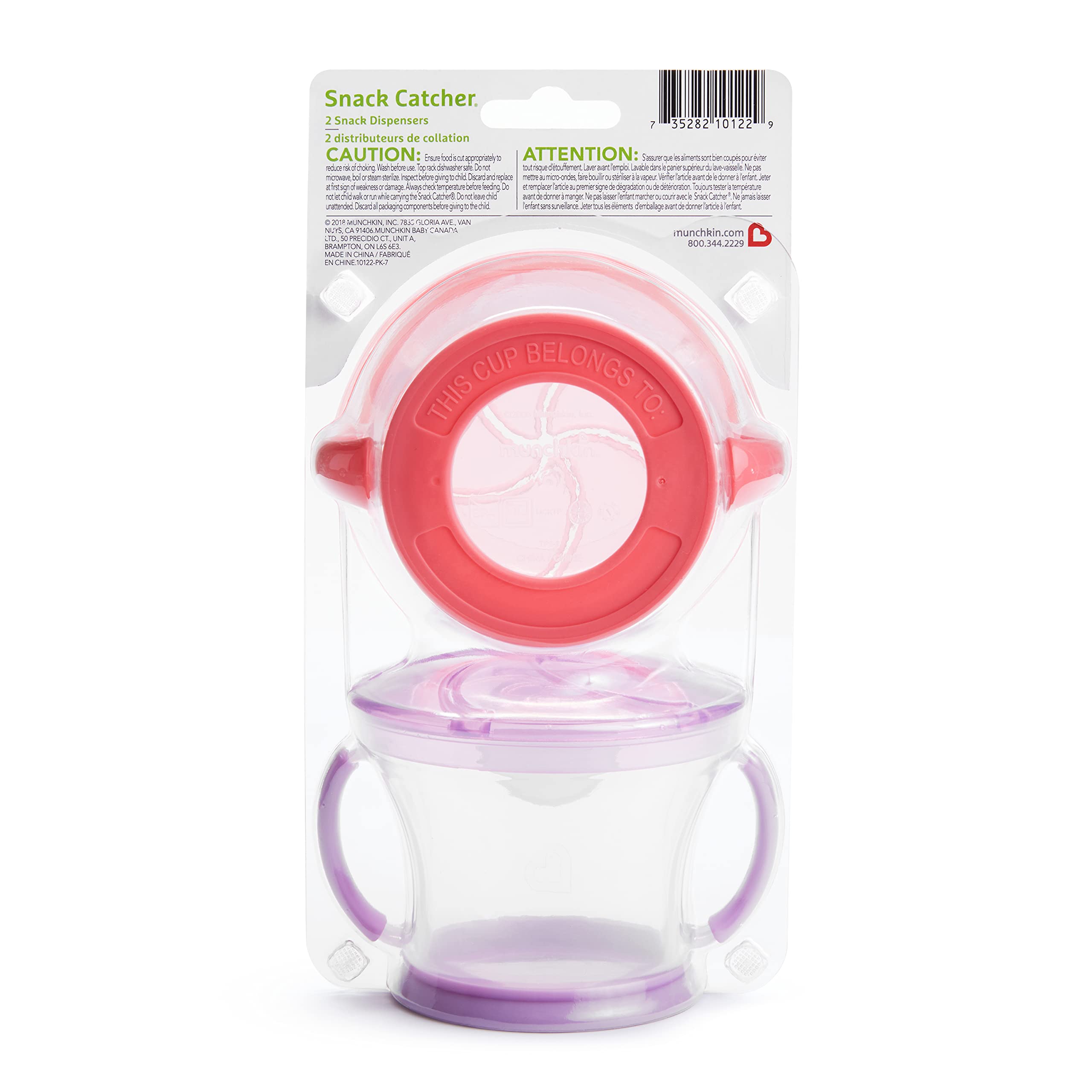 Munchkin® Snack Catcher® Toddler Snack Cups, 2 Pack, Pink/Purple