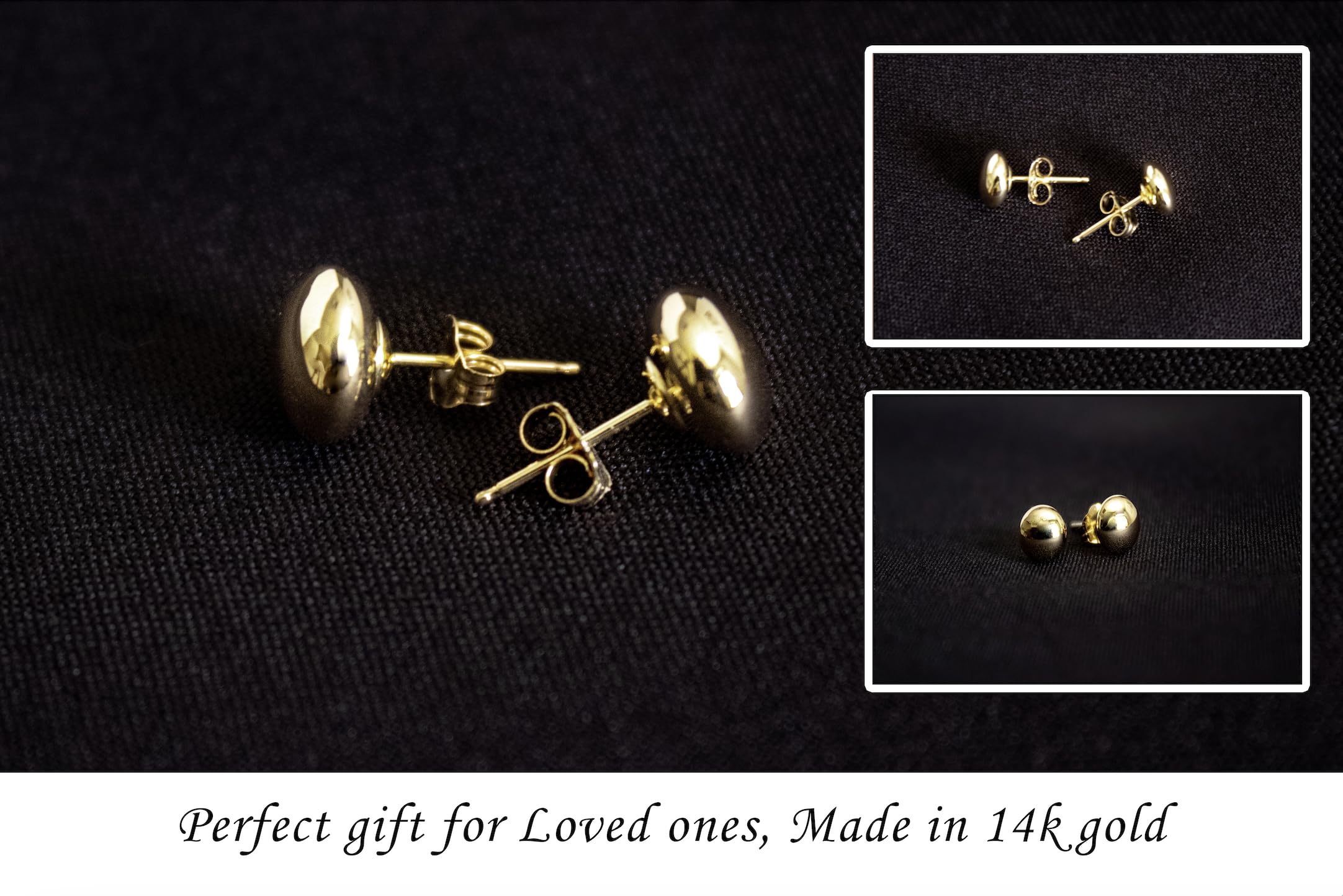 Silver Smile - 14K Solid Yellow Gold Ball Earrings for Women and Girls, Light Weight Studs, Attractive Butterfly Back Design, Ideal Gift for Loved Onces, Comes in 3mm/ 4mm/ 5mm/ 6mm/ 7mm/ 8mm