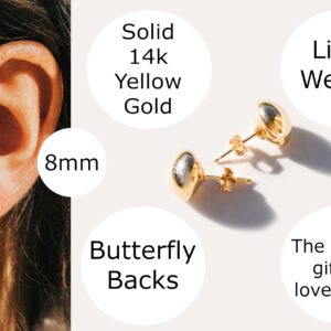 Silver Smile - 14K Solid Yellow Gold Ball Earrings for Women and Girls, Light Weight Studs, Attractive Butterfly Back Design, Ideal Gift for Loved Onces, Comes in 3mm/ 4mm/ 5mm/ 6mm/ 7mm/ 8mm