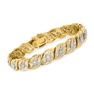 ross-simons 1.00 ct. t.w. diamond bracelet in 18kt gold over sterling. 7 inches