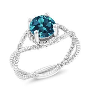 gem stone king 925 sterling silver london blue topaz ring for women (1.70 cttw, round cut 7mm, gemstone birthstoneת available in size 5, 6, 7, 8, 9)