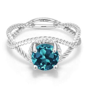 Gem Stone King 925 Sterling Silver London Blue Topaz Ring For Women (1.70 Cttw, Round Cut 7MM, Gemstone Birthstoneת Available in size 5, 6, 7, 8, 9)