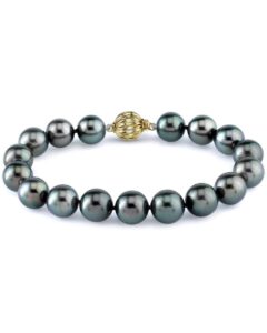 the pearl source 14k gold 8-9mm aaaa quality round black tahitian south sea cultured pearl bracelet for women