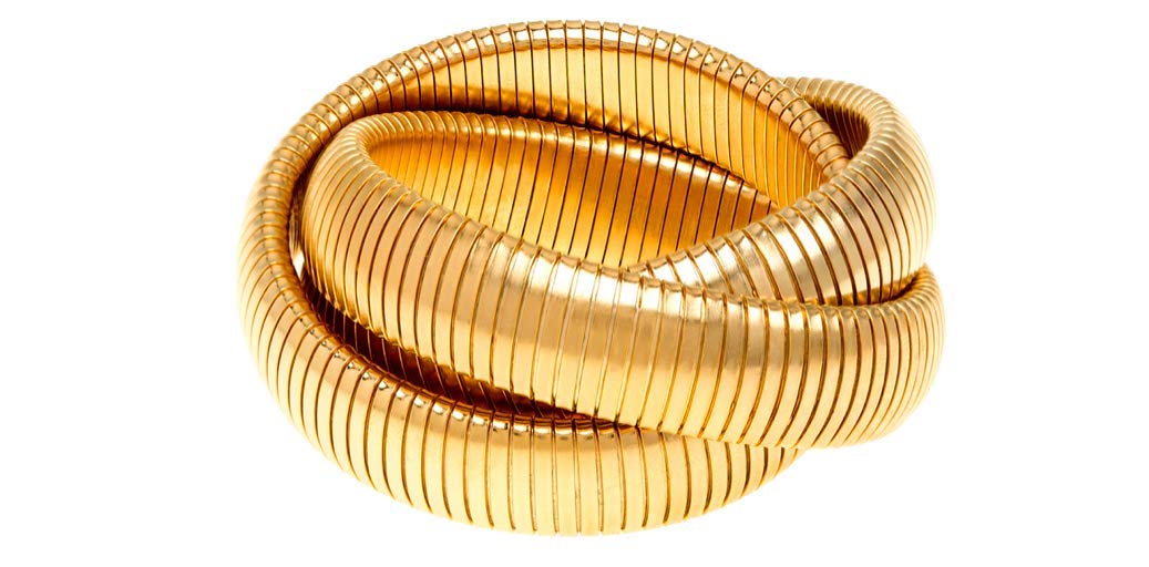 JANIS BY JANIS SAVITT High Polished Gold Cobra Bracelet with 5/8 Inch Wide Flexible Stretch Omega Bands