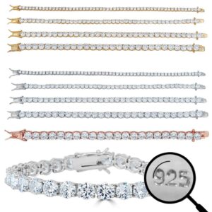 harlembling real solid 925 sterling silver mens or womens tennis bracelet - 14k yellow & rose gold finish over solid 925 silver - 3-6mm - 6-9" iced out one row bracelet (6, 3mm silver)