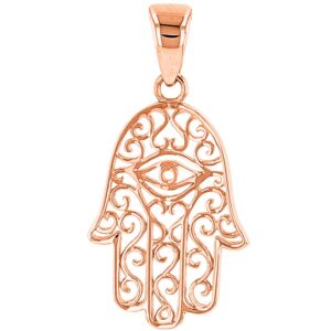 jewelry america solid 14k rose gold filigree hamsa hand of fatima with evil eye charm pendant