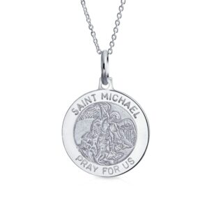 saint michael patron of military police security worker medal medallion .925 sterling silver pendant necklace for men women custom engraved