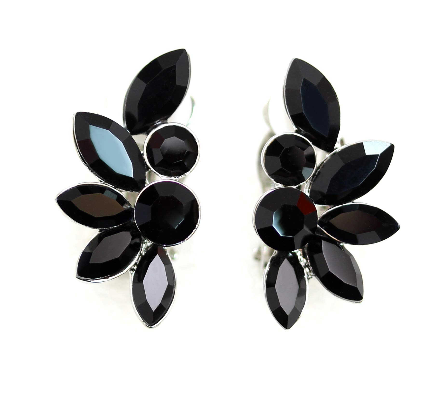 Faship Gorgeous Black Floral Clip On Style Earrings - Black