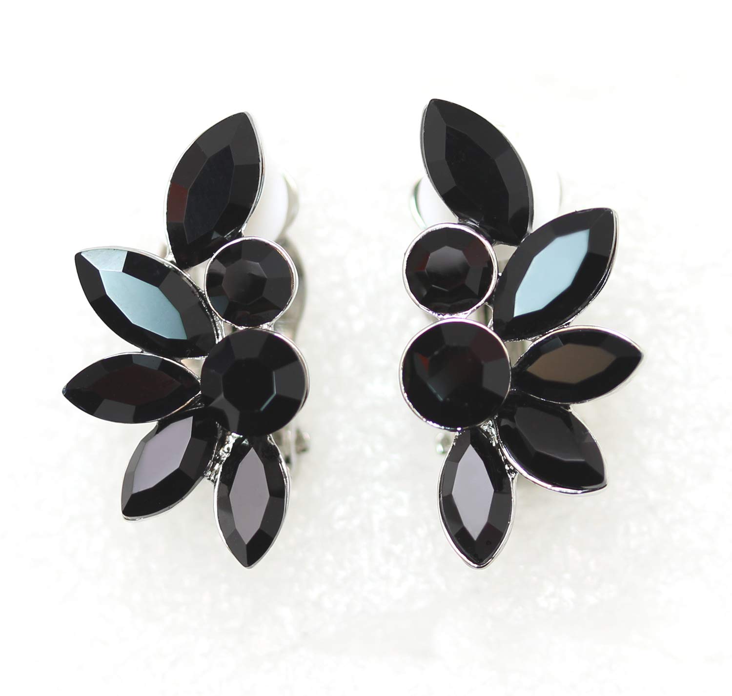 Faship Gorgeous Black Floral Clip On Style Earrings - Black