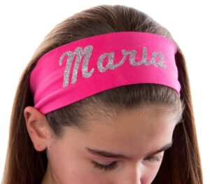 funny girl designs team sport cotton stretch headband with your personalized glitter text - 2.5 inch wide headband - your colors and text