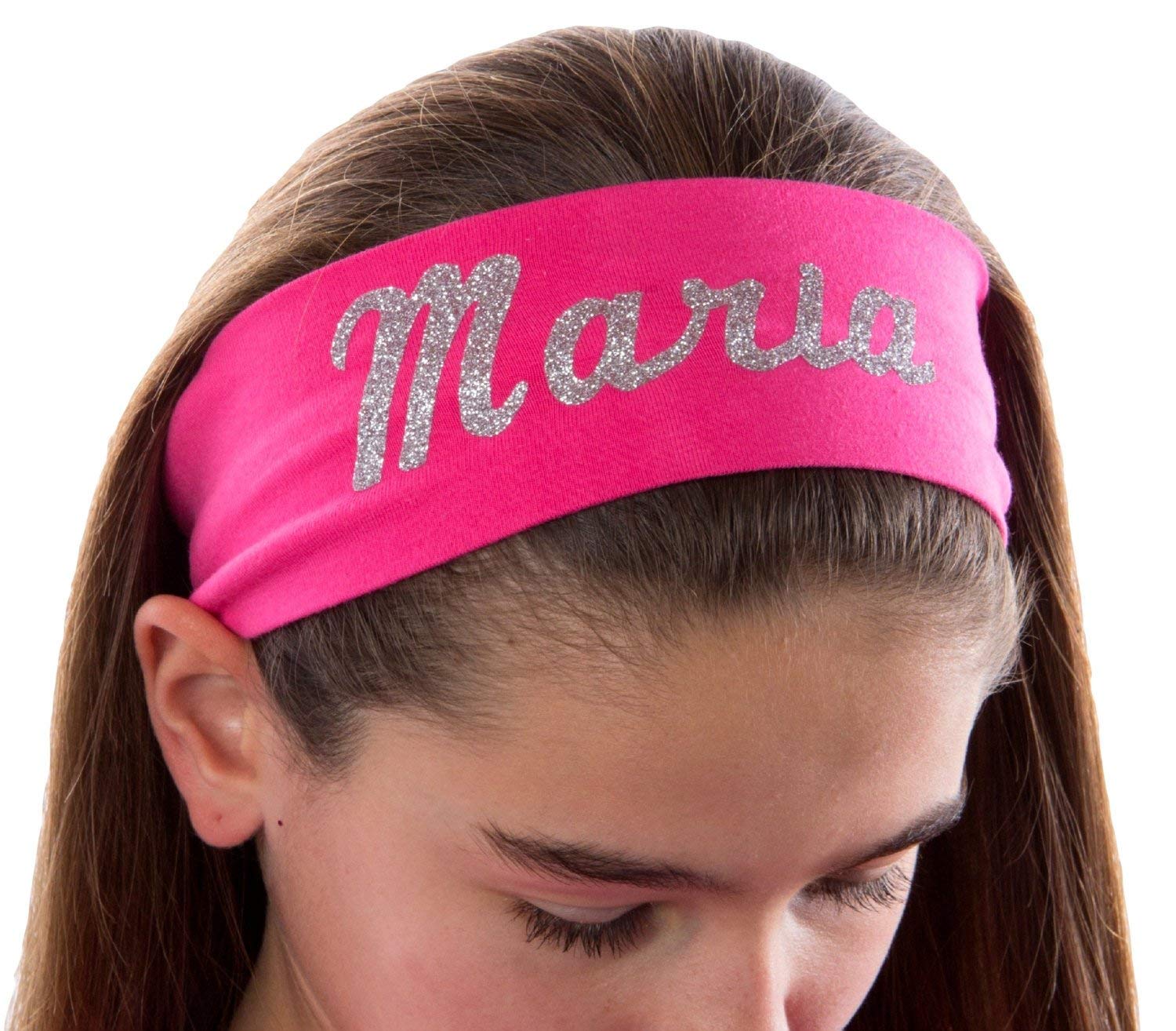 Funny Girl Designs TEAM SPORT Cotton Stretch Headband with your personalized GLITTER Text - 2.5 inch Wide Headband - Your COLORS and TEXT