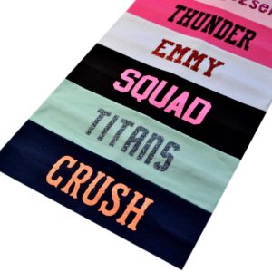 Funny Girl Designs TEAM SPORT Cotton Stretch Headband with your personalized GLITTER Text - 2.5 inch Wide Headband - Your COLORS and TEXT