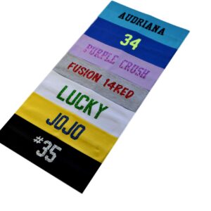 Funny Girl Designs TEAM SPORT Cotton Stretch Headband with your personalized GLITTER Text - 2.5 inch Wide Headband - Your COLORS and TEXT