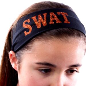 Funny Girl Designs TEAM SPORT Cotton Stretch Headband with your personalized GLITTER Text - 2.5 inch Wide Headband - Your COLORS and TEXT