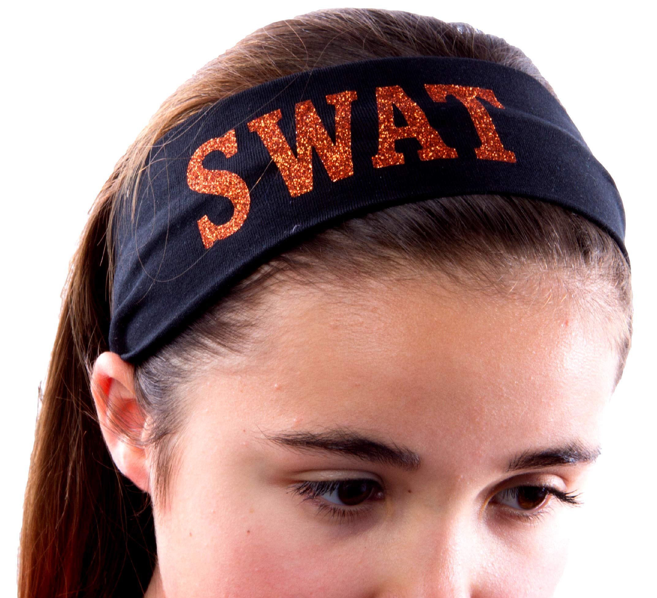 Funny Girl Designs TEAM SPORT Cotton Stretch Headband with your personalized GLITTER Text - 2.5 inch Wide Headband - Your COLORS and TEXT