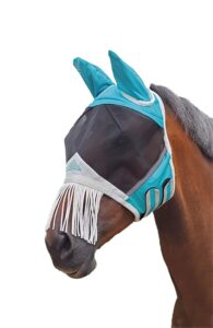 fine mesh fly mask with nose fringe (cob, teal)