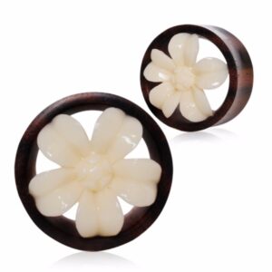 covet jewelry organic buffalo bone flower blossom sono wood tunnel plug (1/2")