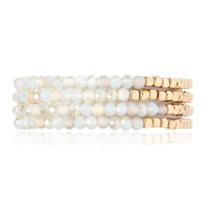 riah fashion delicate boho beaded multi layer versatile bracelets - stackable stretch bangles sparkly crystal, natural stone (delicate natural stone & gold mix)