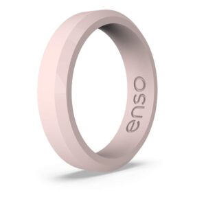 enso rings bevel thin silicone wedding ring – hypoallergenic unisex stackable wedding band – comfortable minimalist band – 5.08mm wide, 2.16mm thick pink sand size: 6