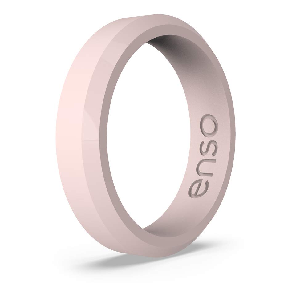 Enso Rings Bevel Thin Silicone Wedding Ring – Hypoallergenic Unisex Stackable Wedding Band – Comfortable Minimalist Band – 5.08mm Wide, 2.16mm Thick Pink Sand Size: 6