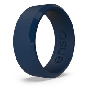 enso rings bevel classic silicone wedding ring – hypoallergenic unisex wedding band – comfortable band for active lifestyle – 8mm wide, 2.16mm thick navy blue size: 8