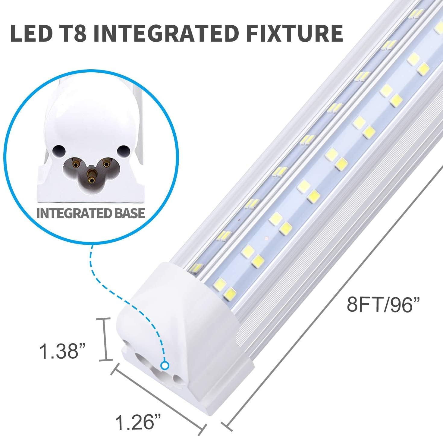 FTUBET T8 LED Light Tube, 4FT 60W, 6500Lm, 6500K Cool White Clear Cover, 4FT Tube Light,Linkable Integrated Fixture,T8 LED Shop Light for Garage,Warehouse,25PCS