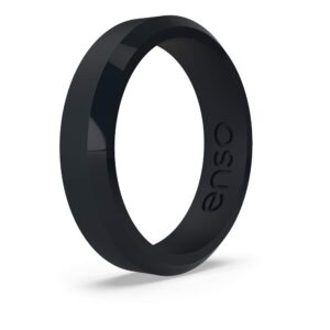 enso rings bevel thin silicone wedding ring – hypoallergenic unisex stackable wedding band – comfortable minimalist band – 5.08mm wide, 2.16mm thick obsidian size: 7