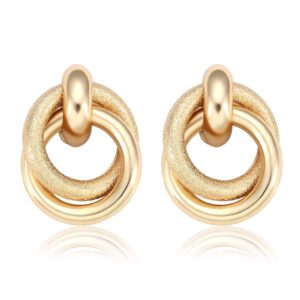 twisted earrings round double circle stud earrings statement chunky polished drop hoop earrings for women(gold)