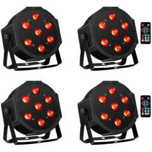 led dj par lights for stage - 4pack 70w 7led par can light rgbw color changing sound activated by remote & dmx control uplights for wedding church events party dance stage lighting