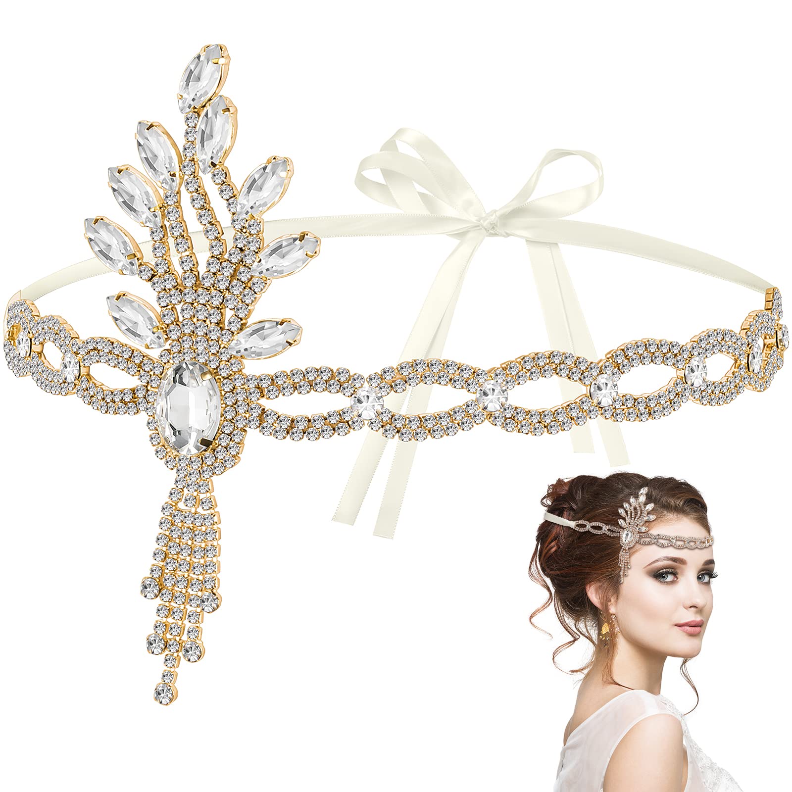 1920s Flapper Accessories Leaf Rhinestones Headpiece Great Accessories For Women Tassel Bride Wedding Head Bands Flapper Headband