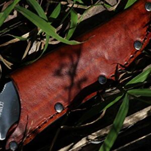 Old Timer 15OTCP Deerslayer 10.5in High Carbon S.S. Full Tang Fixed Blade Knife with 5.6in Clip Point Blade, Sawcut Handle, and Leather Belt Sheath for Hunting, Camping, Skinning, EDC, and Outdoor