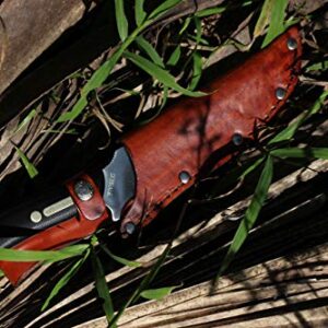 Old Timer 15OTCP Deerslayer 10.5in High Carbon S.S. Full Tang Fixed Blade Knife with 5.6in Clip Point Blade, Sawcut Handle, and Leather Belt Sheath for Hunting, Camping, Skinning, EDC, and Outdoor