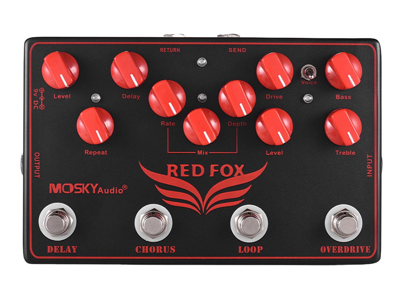 Moskyaudio Red FOX Multieffects 4-in-1 Multi-functional Guitar Effect Pedal with Overdrive, LOOP, Chorus and Delay Effects