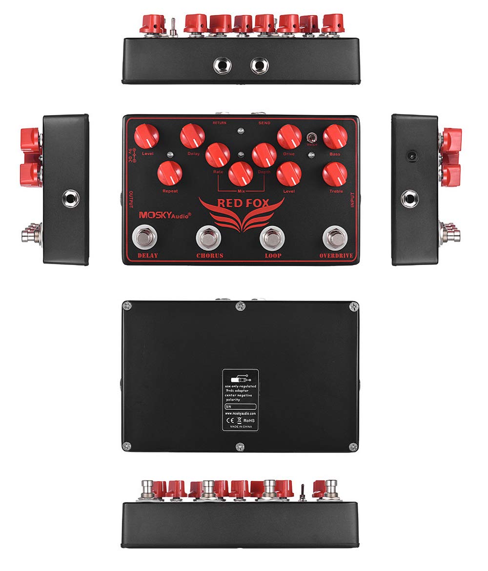 Moskyaudio Red FOX Multieffects 4-in-1 Multi-functional Guitar Effect Pedal with Overdrive, LOOP, Chorus and Delay Effects