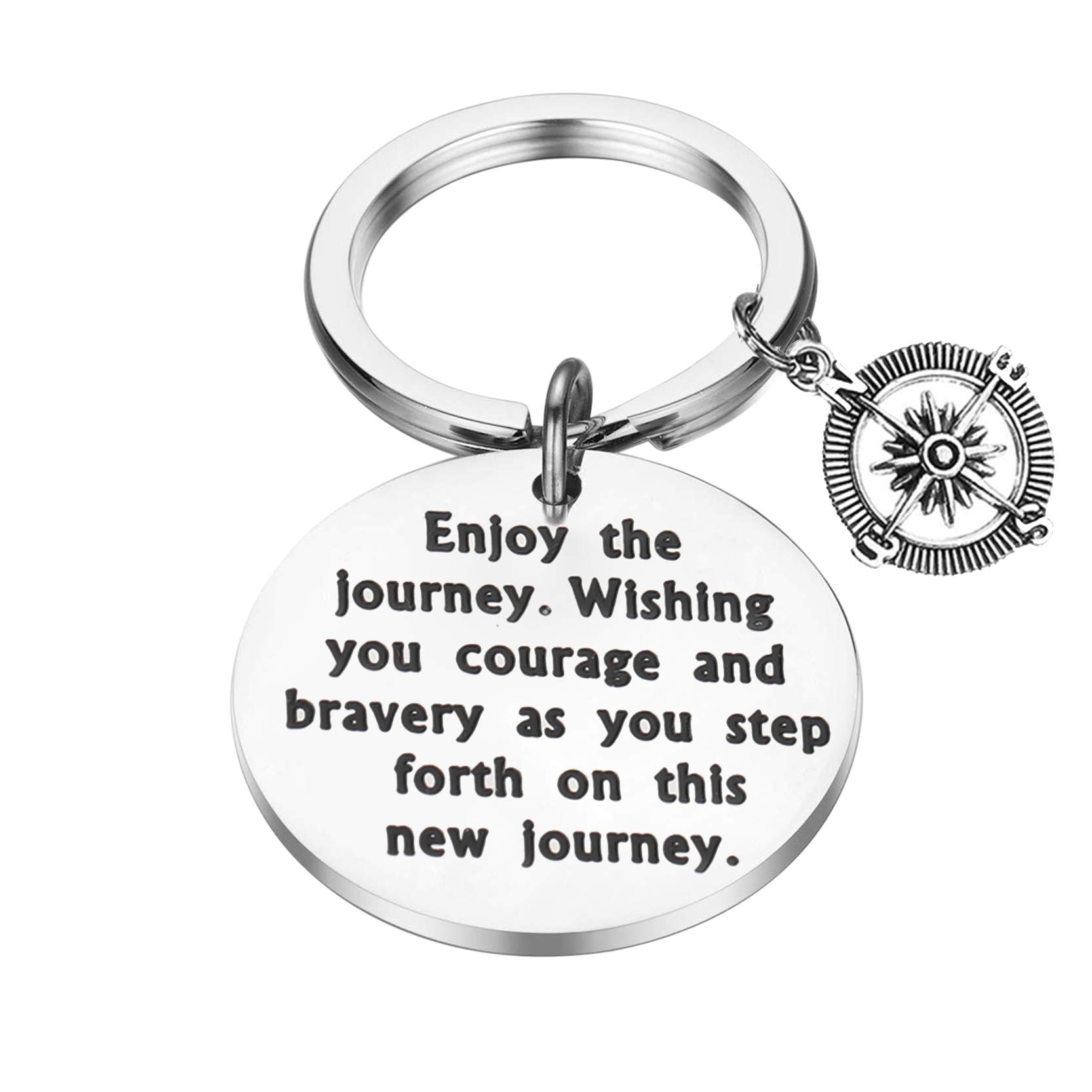 BEKECH Graduation Keychain New Adventure Gift Enjoy the Journey Wishing You Courage and Bravery As You Step Forth On This New Journey Compass Key Chain Gift for Graduates(silver)