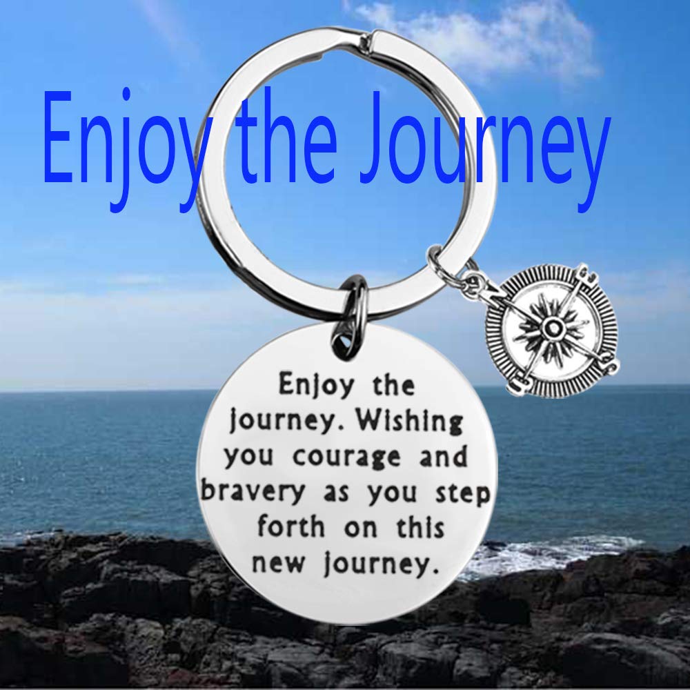 BEKECH Graduation Keychain New Adventure Gift Enjoy the Journey Wishing You Courage and Bravery As You Step Forth On This New Journey Compass Key Chain Gift for Graduates(silver)