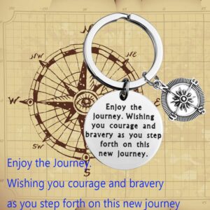 BEKECH Graduation Keychain New Adventure Gift Enjoy the Journey Wishing You Courage and Bravery As You Step Forth On This New Journey Compass Key Chain Gift for Graduates(silver)