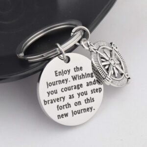 BEKECH Graduation Keychain New Adventure Gift Enjoy the Journey Wishing You Courage and Bravery As You Step Forth On This New Journey Compass Key Chain Gift for Graduates(silver)