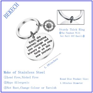 BEKECH Graduation Keychain New Adventure Gift Enjoy the Journey Wishing You Courage and Bravery As You Step Forth On This New Journey Compass Key Chain Gift for Graduates(silver)