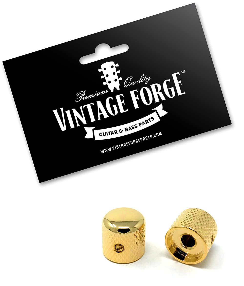 Vintage Forge Gold Metal Dome Knobs for Electric Guitar and Bass (Set of 2) 6mm Shaft with Set Screw DK50M-GLD