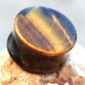 Covet Jewelry Natural Blue Tiger Eye Stone Saddle Plug (5/8")