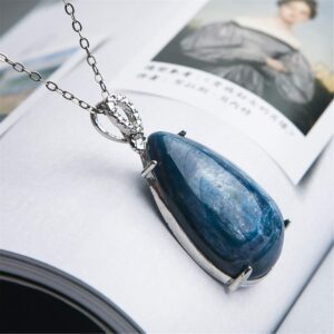 LiZiFang Natural Genuine Blue Kyanite Gemstone Crystal Water Drop Pendant