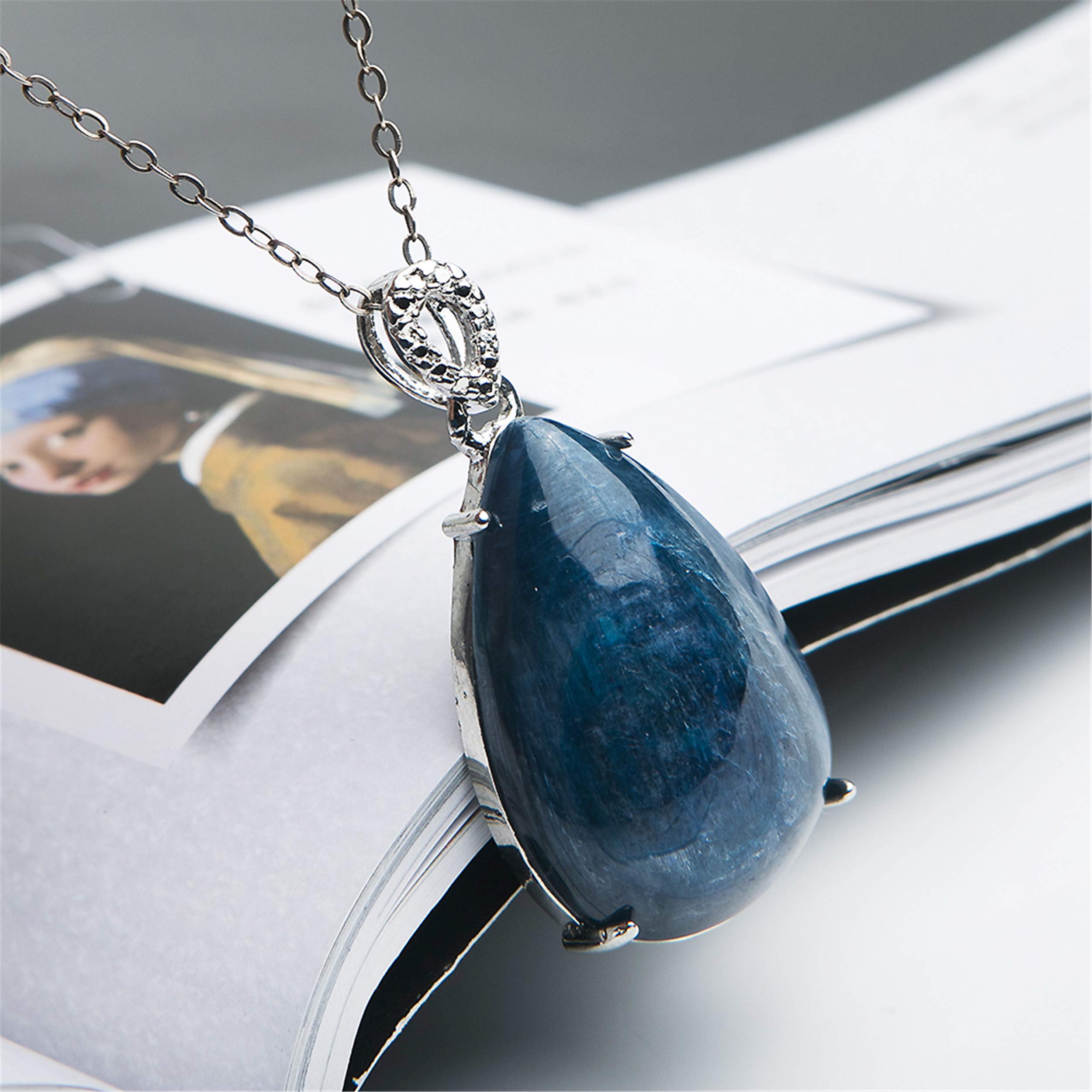 LiZiFang Natural Genuine Blue Kyanite Gemstone Crystal Water Drop Pendant